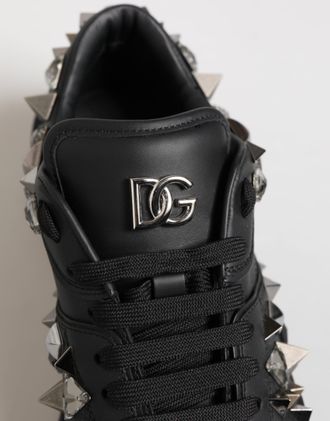 Dolce & Gabbana Mens Black Leather Studded Low Top Sneakers Shoes Calf