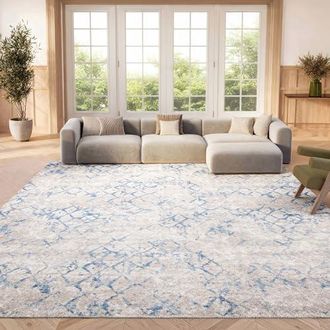 Safavieh Distressed Teppich f&uuml;r Wohnzimmer, Esszimmer, Schlafzimmer - Amelia Collection, Kurzer Flor, Hellgrau und Blau, 244 X 305 cm