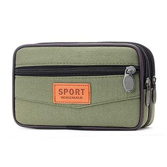 Generic Sac banane de sport pour hommes en toile avec plusieurs poches et fermeture &eacute;clair, porte-monnaie fin, style vert