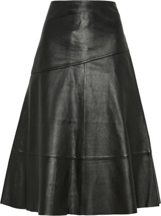 Yves Salomon Ausgestellter Midirock aus Leder - Schwarz