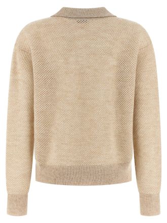 Brunello Cucinelli Mohair and Wool Waffle-Knit Polo - Beige
