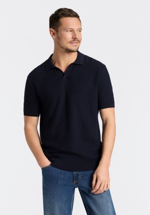 HUGO BOSS Kurzarmpullover BOSS H-Natalo, Herren, Gr. XXL, blau (dunkelblau404), Strick, Obermaterial: 100% Baumwolle, unifarben, regular fit normal, Rippb&uuml;ndche