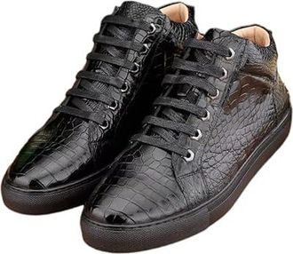 Generic Authentique peau de crocodile classique unie noire haute lev&eacute;e hommes chaussures de planche v&eacute;ritable exotique en cuir dalligator m&acirc;le lacets cheville