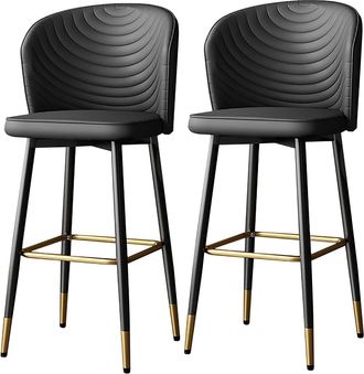 Generic Barhocker-Set, 2er-Set, aus PU-Leder, mit R&uuml;ckenlehne, drehbare Barhocker, hohe Hocker f&uuml;r K&uuml;che und Hausbar/Schwarz