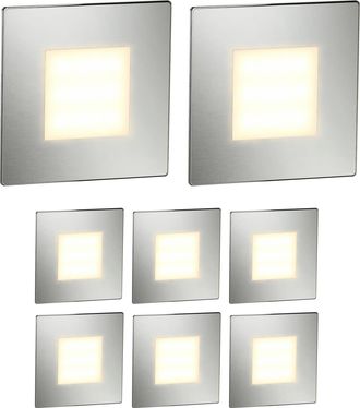 LEDs Com 8 Stück LED Treppenlicht/Wandeinbauleuchte FEX für innen und außen, eckig, edelstahl, 85 x 85mm, warmweiß