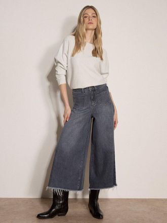 Apricot Rundhalspullover Lurex-Ripp Oberteil mit Fledermaus&auml;rmeln