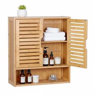 Relaxdays Relaxdays Armoire murale salle de bain, 3 compartiments, H x L x P : 66 x 59 x 21 cm, portes &agrave; lamelles