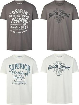 Riverso Riverso RIVLeon Lot de 4 t-shirts &agrave; col rond pour homme T-shirt imprim&eacute; &agrave; manches courtes 100% coton Coupe normale Vert Bleu Blanc Gris Rouge Orange S