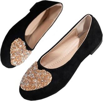 Generic Chaussures plates &agrave; bout rond en daim avec strass et semelle souple - Pour femme, Noir, 35.5 EU