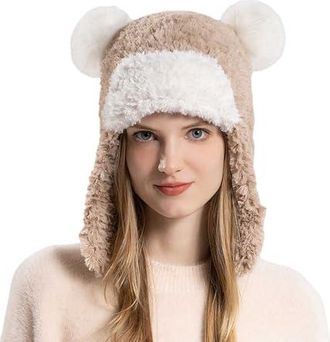 Generic Bonnet Femme Hiver Bonnet Femme Chapeau Femme Hiver Confortable Classique - Ski avec Cache-Oreilles Et Lunettes Int&eacute;gr&eacute;es, Tricot Coupe-Vent, Protecti