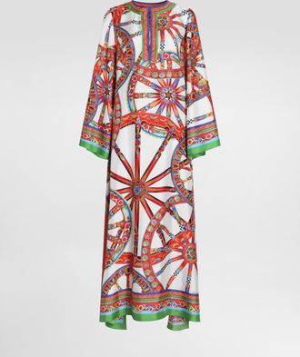 Dolce & Gabbana Kaftankleid Aus Twill Mit Carretto-print - Frau Kleider Mehrfarbig 48