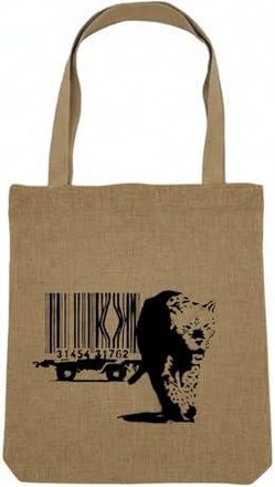 Fabulous Sac Shopping Tote Bag Aspect Lin - Banksy Leopard Pantere Code Barre Cage - Sac de Courses Toile Epaisse 360g Beige Naturel Cabas Port&eacute; Epaule Solide 