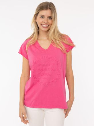 Zwillingsherz Kurzarmshirt ZWILLINGSHERZ Positive Mind, Damen, Gr. L/XL, pink, Web, Obermaterial: 95% Baumwolle, 5% Elasthan, bedruckt, unifarben, oversize Po-bedec