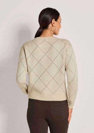 Madeleine Strickpullover Strickpullover mit Argyle-Muster Rautenmuster vorne mit Glanzakzenten, Rundhals & gerippte B&uuml;ndchen