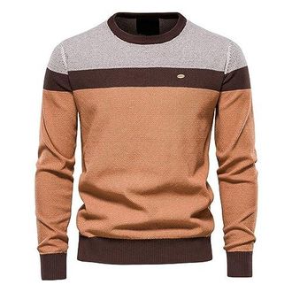 Generic T-shirt ray&eacute; basique pour homme pull &agrave; manches longues patchwork ray&eacute; pull pour homme col rond pull d&eacute;contract&eacute; pour homme, Orange, XXL