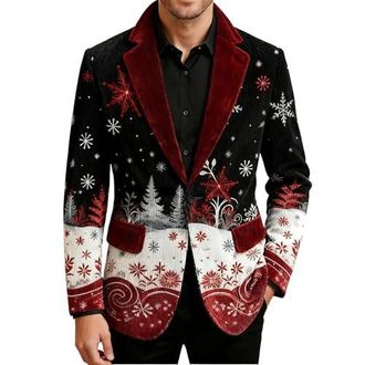 Generic Costume de Noel Homme Veste Blazer Chic et Elegant De Noël Veste de Costume Blazers en Velours Côtelé daffaires Costumes et Vestes Hommes Idee Cadeau 