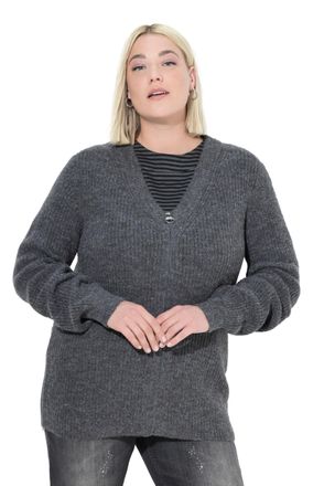 Ulla Popken Damen gro&szlig;e Gr&ouml;&szlig;en &Uuml;bergr&ouml;&szlig;en Plus Size Strickjacke mit V-Ausschnitt und Zipper