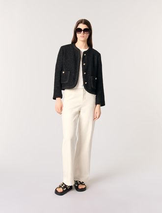 Maje Veste Courte En Tweed - Noir - Taille 42 - Maje