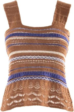 Nenette Femme, Tops, Brun, Taille: 36 FR Top smanicato in punto pizzo lavorazione jaquard ed intreccio lurex