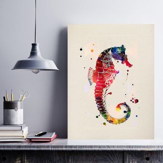 Nacnic Seepferd Aquarell Poster. Wasserfarbe Stil Wanddekoration Abbildung von bunten Malereien. Verschiedene kreative und mehrfarbige Meertiere Bilder ohne 