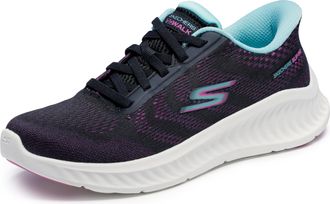 Skechers Damen Go Walk Now Khloe Sneaker, Black Textile/Purple Trim, 38.5 EU