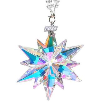 Generic Ornements de Flocon de Neige &eacute;toile, Ornements No&euml;l en Cristal Scintillant Pendentif Flocon Neige en Cristal r&eacute;fraction color&eacute; avec cha&icirc;nes et Sangles