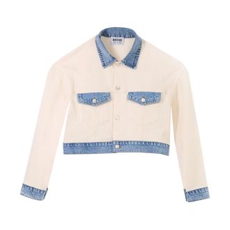 Moschino Femme, Vestes, Beige, Taille: 36 FR Veste en jean courte avec détails contrastés