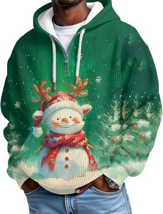 Generic Sweat à capuche de Noël pour homme avec bonhomme de neige et arbre de Noël Sweat-shirt à manches longues pour lhiver et les loisirs, 01 - Vert., 5XL