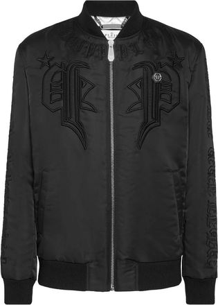 Philipp Plein Homme, Vestes, Noir, Taille: S Satin Bomber Gothic Banner