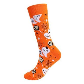 Generic Chaussettes dHalloween pelucheuses fantaisie Halloween citrouille chauve-souris chaussettes longues en coton chaussettes dautomne Happy Halloween pour