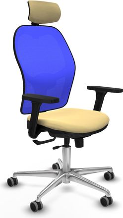 Piqueras y Crespo Ergonomischer Computerstuhl mit 3D-Armen, h&ouml;henverstellbare Lendenwirbelst&uuml;tze und h&ouml;henverstellbares Kopfteil, Blau/Cremefarben