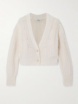 Max Mara Stelvio Cardigan Aus Einer Gerippten Leinen-baumwollmischung - Weiß