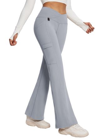 Baleaf Damen Wanderhose Themohose Wasserabweisend Outdoorhose Winddicht Thermo Leggings Schlaghose Trekkinghose mit Taschen Nebelgrau XXL