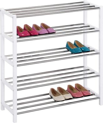 IDIMEX Schuhregal Dublin mit 5 Ablagen in weiß. Schuhaufbewahrung mit verchromten Ablagen. Modernes Design langlebig robust praktische Schuhablage