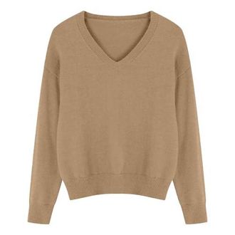 Generic Pull Cachemire Femme Chic et Elegant Laine Ample Pulls Fin Femmes Manche Longue Grande Taille Tops Couleur Unie Hauts Pull en Tricot Femme Hiver Col V