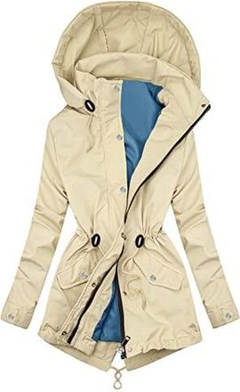 Generic Veste fine matelass&eacute;e &agrave; capuche amovible pour femme - Couleur unie - Poches zipp&eacute;es - Printemps 2026, kaki, XXL