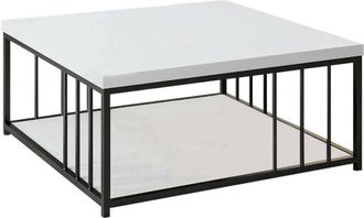 Dmora Dmora - Table basse Dfedrizz, Table basse, Porte-revues pour canapé, Etagère de salon, 90x90h40 cm, Blanc et Noir