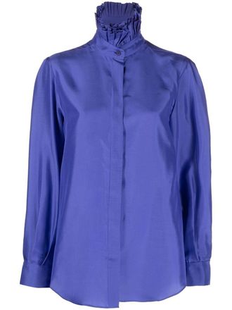 Alberta Ferretti Seidenhemd mit R&uuml;schenkragen - Blau