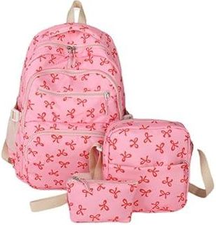 Generic Sac &agrave; dos en nylon esth&eacute;tique avec noeud pour femme - Joli sac &agrave; dos kawaii avec motif noeud, rose vif, A