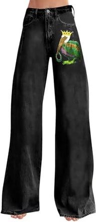 Generic Jeans Femme Taille Elastique Coupe Droite Trousers Mode Extensible Bootcut Jean Femme Grande Taille Denim Pantalon avec Poches Confortable Jambes Tail