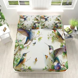 Generic Drap Housse 140x190 Poche Profonde 30cm Animal Colibri Drap Contour en Microfibre Doux Respirant, avec &eacute;lastique sur Tout Le Pourtour, Aux Rides, pour