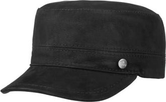 Lierys Casquette Army en Cuir Cubano Femme/Homme - Made in Italy avec Visiere, Doublure Automne Ete Printemps Hiver Printemps-ete - 58 cm Noir