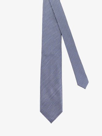 Tom Ford Mens Silk Tie With Geometric Pattern Blue Ties & Bow
