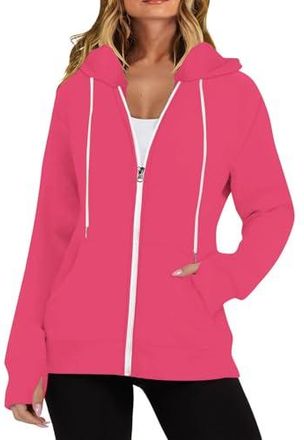 Generic Sweat à capuche à manches longues et cordon de serrage pour femme, automne/hiver, couleur unie, fermeture éclair, trou pour le pouce, petits sweatshir