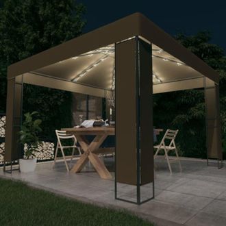 vidaXL Vidaxl - Tonnelle avec double toit et lumi&egrave;res led 3x3x2,7 m Taupe