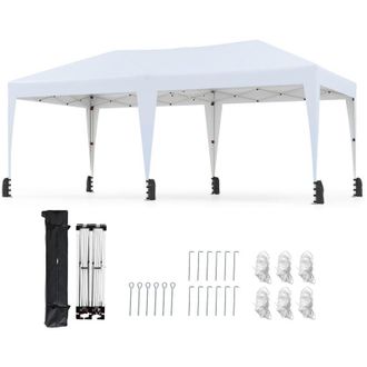 Costway Tente Pliante 6 x 3M, Tonnelle Pop-up Portable dExt&eacute;rieur avec Sac &agrave; Roulettes, 12 Piquets, 6 Cordes Coupe-Vent, 6 Sacs de Sable, pour Camping, Blanc