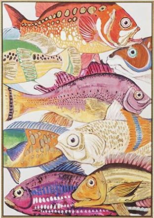Kare Design Design Tableau Touched Fish Meeting One, Multicolore, Animal Poisson, Coton, Image avec Cadre, Peinture Acrylique, Affiche, Toile, Tableau Decoration 