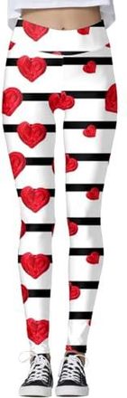 Generic Legging tendance pour femme avec imprim&eacute; coeur d&eacute;contract&eacute; et &eacute;lastique, blanc, XXL