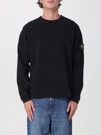 Stone Island Samt-Sweatshirt mit Rundhalsausschnitt, Rippb&uuml;ndchen und Kompass-Logo