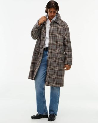 Tommy Hilfiger Mantel aus reiner Wolle mit Glencheck in Braun, einreihig
